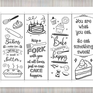 Printable Bookmarks - Color Your Own Baking Themed Bookmarks With Cute ...
