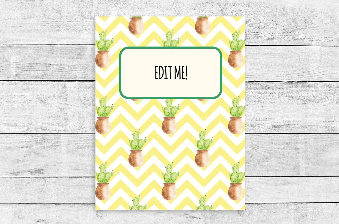 Planner Cover Printable - Cute Cactus Design - Editable Binder Covers ...