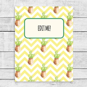 Planner Cover Printable - Cute Cactus Design - Editable Binder Covers ...