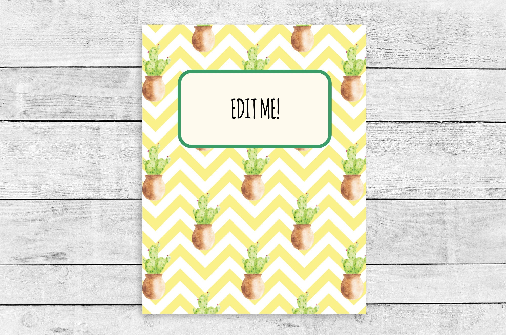 Planner Cover Printable - Cute Cactus Design - Editable Binder Covers ...