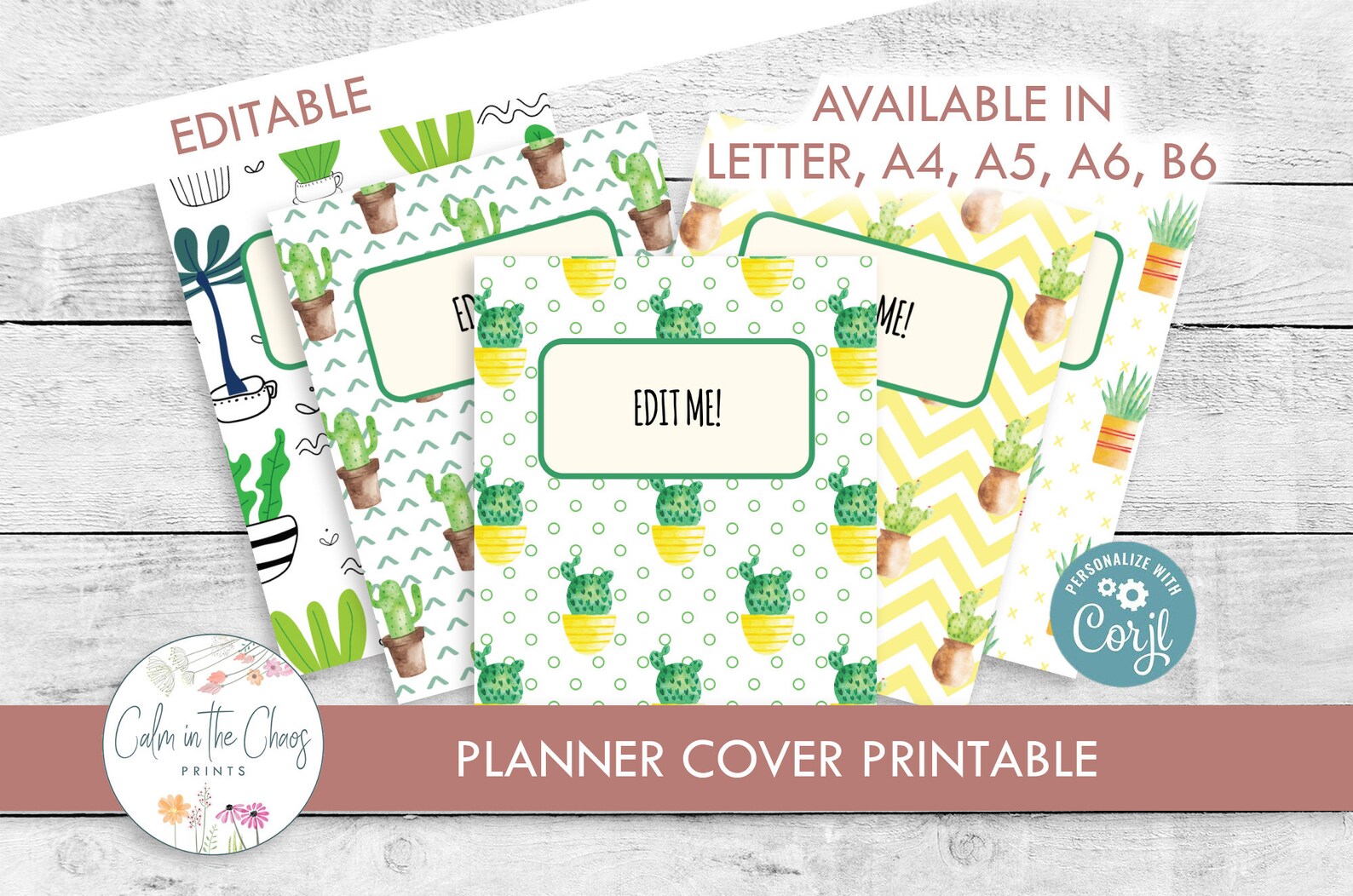 Planner Cover Printable - Cute Cactus Design - Editable Binder Covers ...