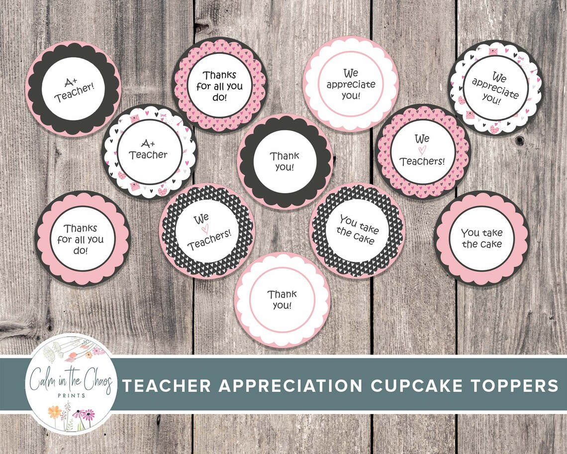 Teacher Appreciation Cupcake Toppers Thank You Cookie Tag Etsy