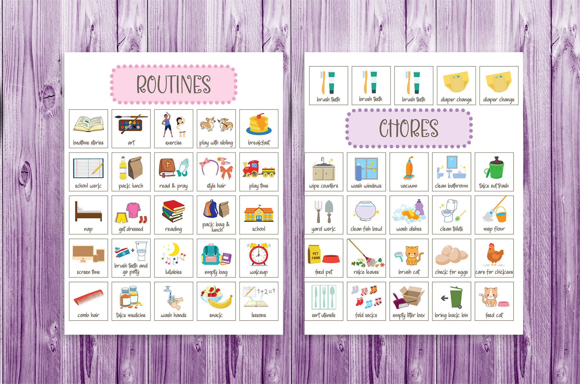 Kids Visual Schedule Daily Routine Activity Cards and Chore | Etsy