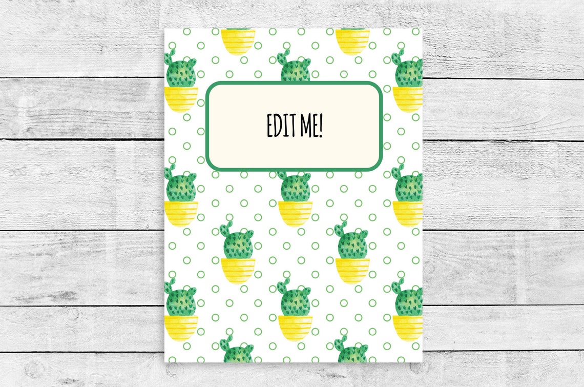 Planner Cover Printable - Cute Cactus Design - Editable Binder Covers ...
