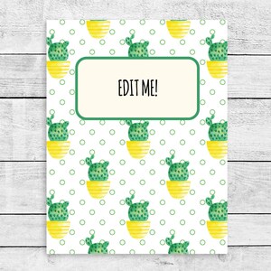 Planner Cover Printable - Cute Cactus Design - Editable Binder Covers ...