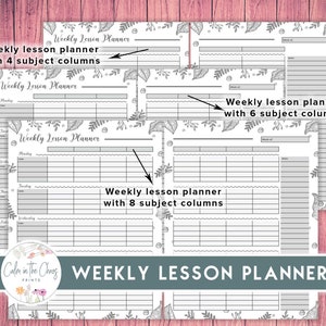 Homeschool Planner - Weekly Lesson Planner Pages for 4, 6, or 8 Subject ...