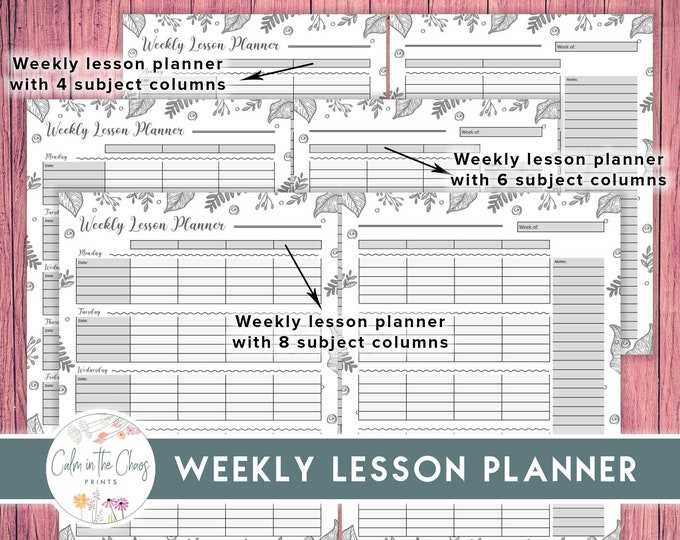 Undated Weekly Planner Printable Subject Planner Teacher Planner ...