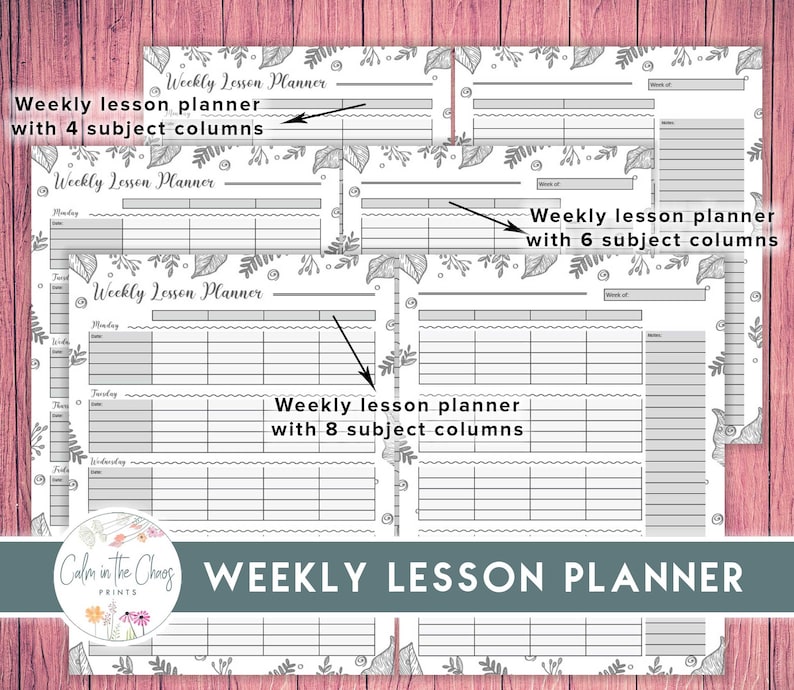 Homeschool Planner - Weekly Lesson Planner Pages for 4, 6, or 8 Subject ...