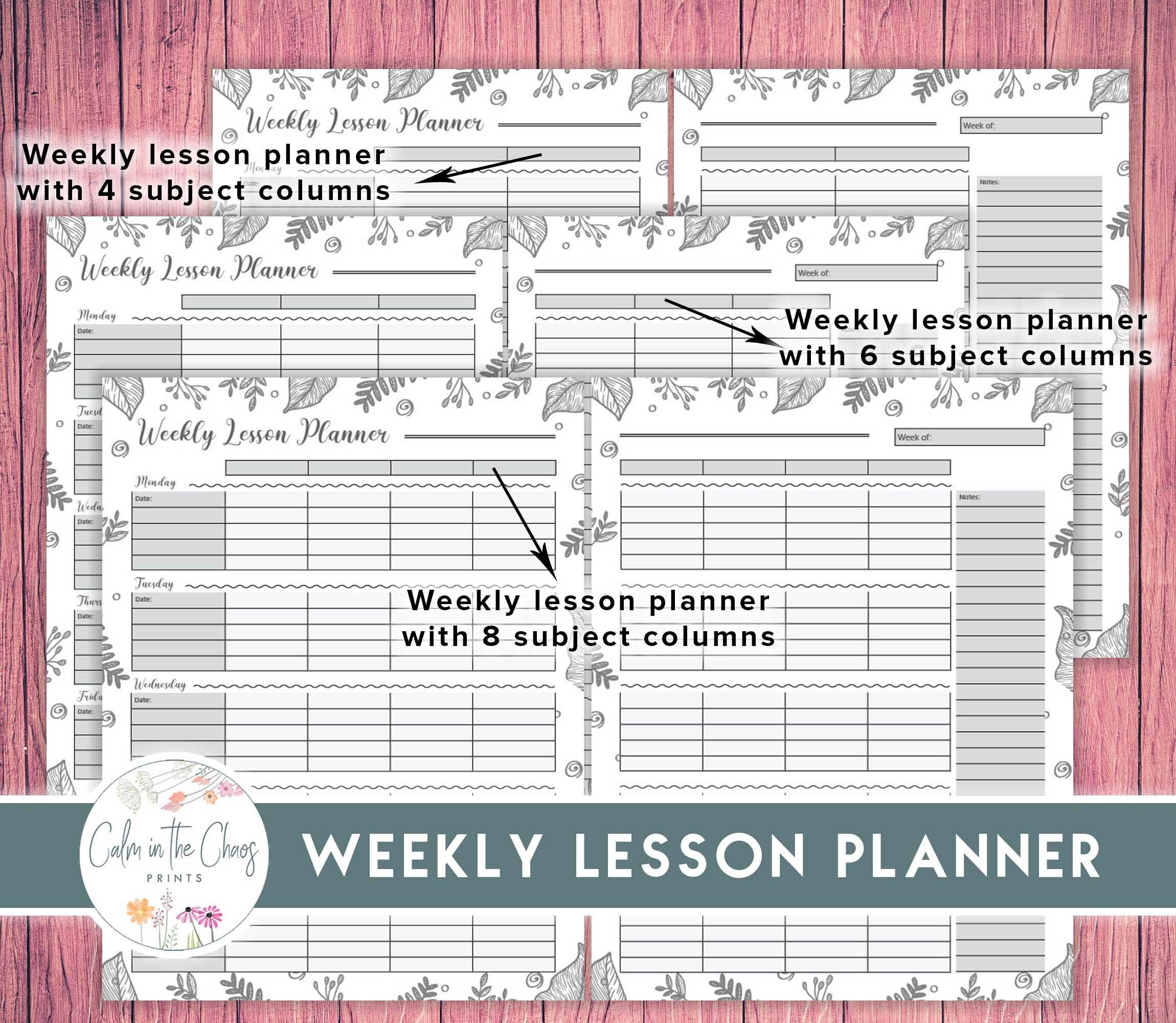 Homeschool Planner - Weekly Lesson Planner Pages for 4, 6, or 8 Subject ...
