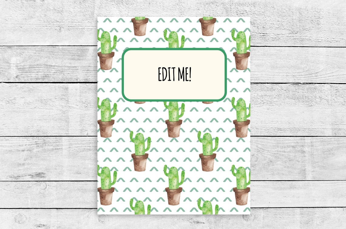 Planner Cover Printable - Cute Cactus Design - Editable Binder Covers ...