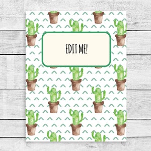 Planner Cover Printable - Cute Cactus Design - Editable Binder Covers ...