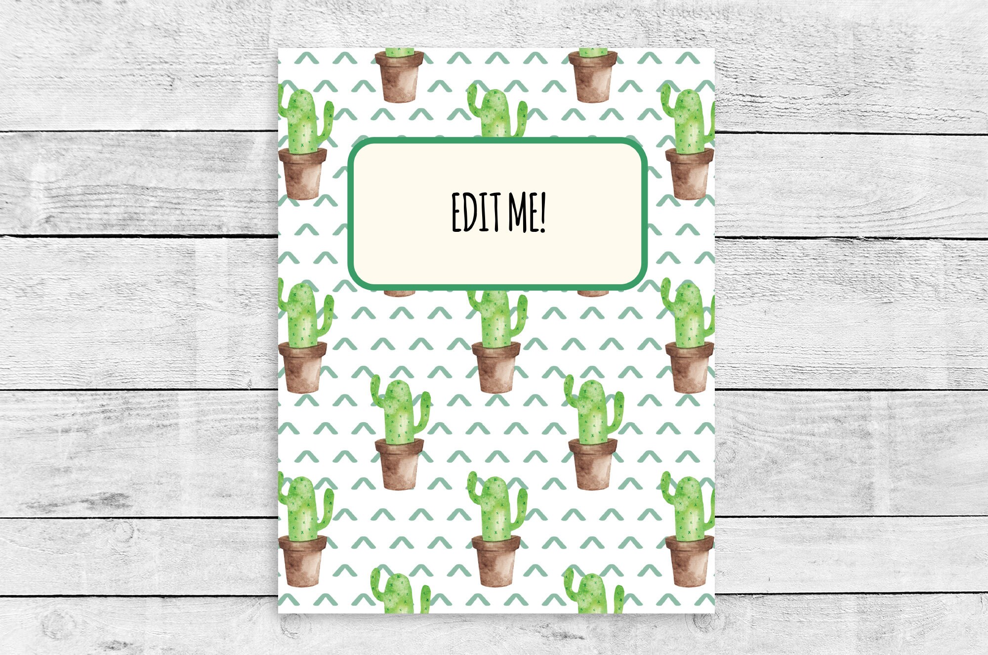 Planner Cover Printable - Cute Cactus Design - Editable Binder Covers ...