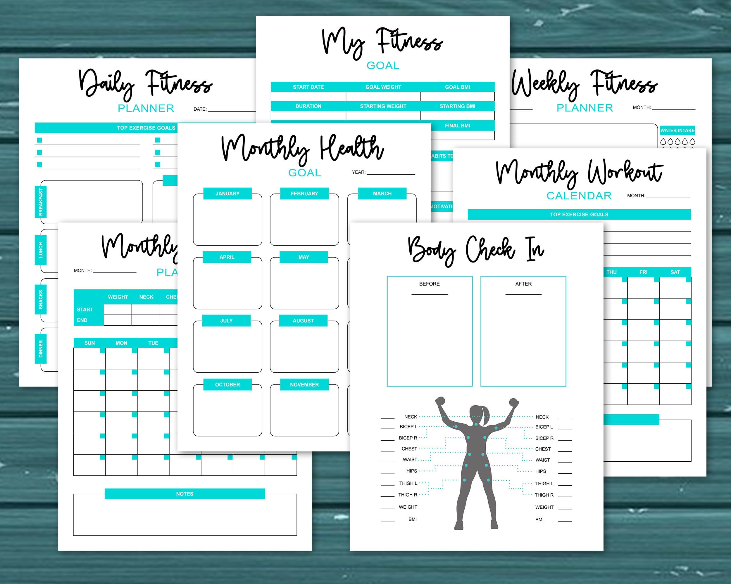 Fitness Planner Printable Bundle Health Trackers, Exercise Logs ...