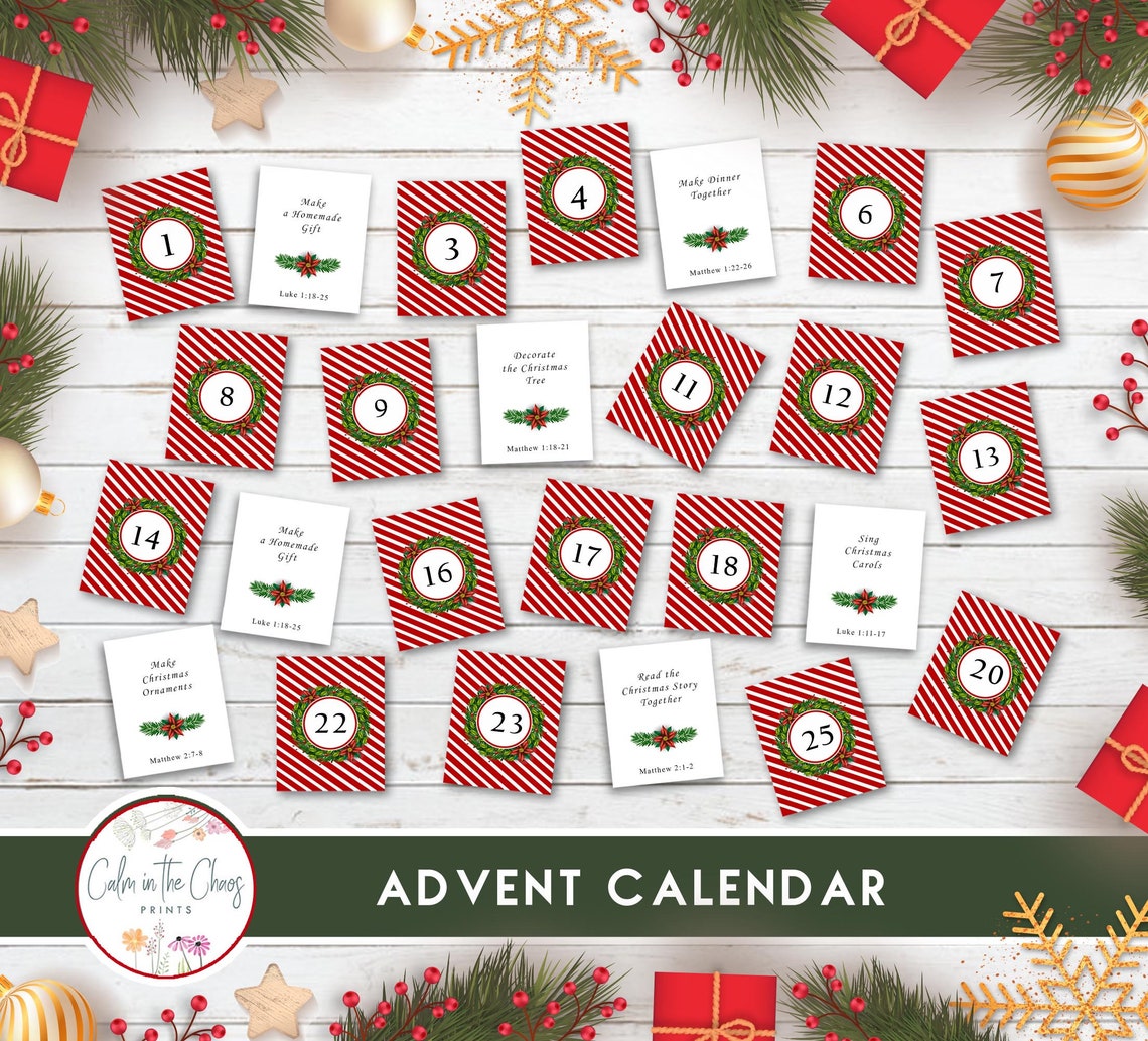 Printable Advent Calendar Countdown to Christmas With 25 - Etsy