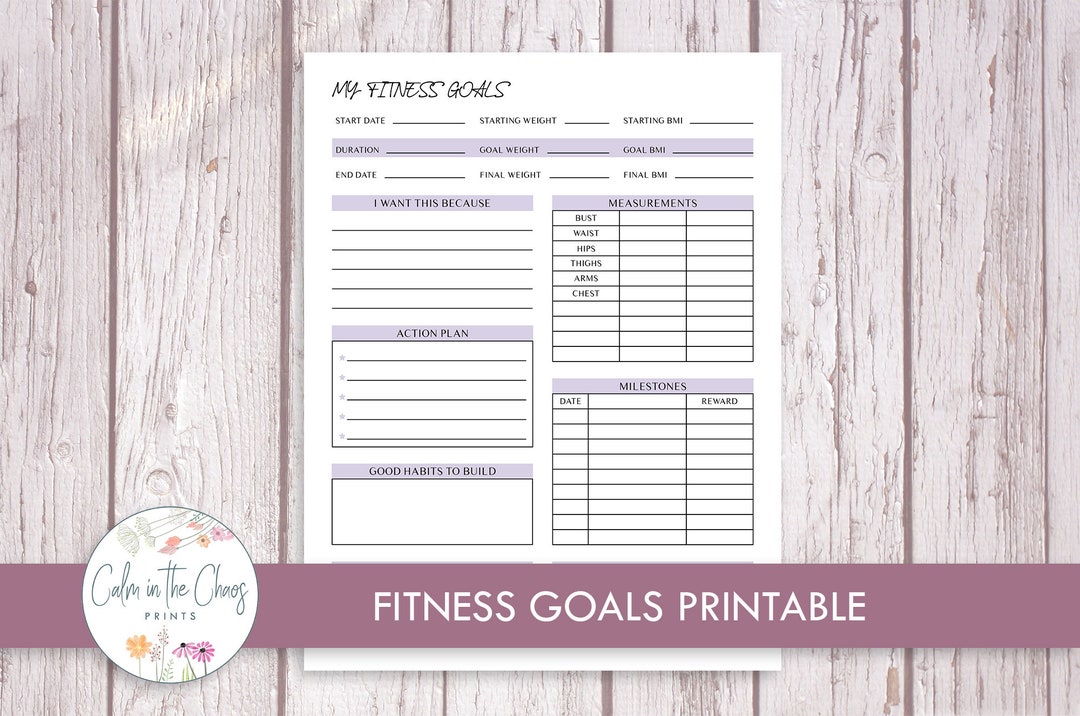 Fitness Planner Printable Fitness Goals Planner Page Insert Weight Loss ...