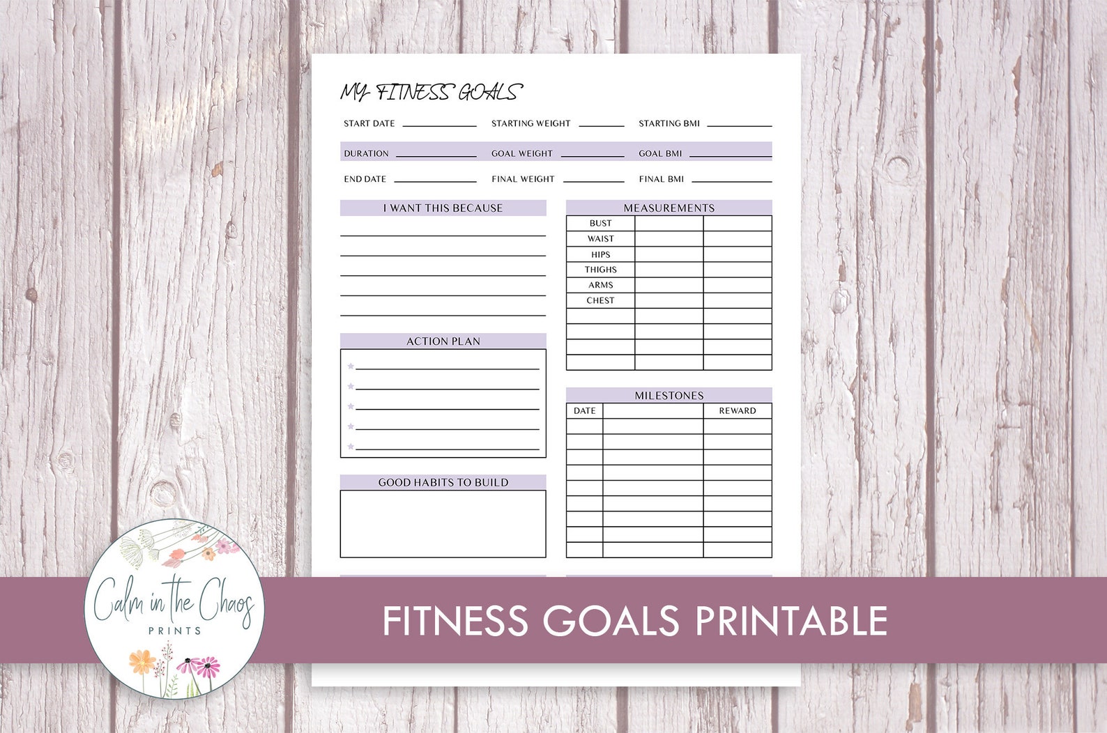 Fitness Planner Printable - Fitness Goals Planner Page Insert - Weight ...