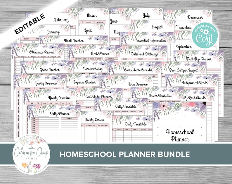 Homeschool Planner Bundle - Editable and Printable Home School Teacher ...