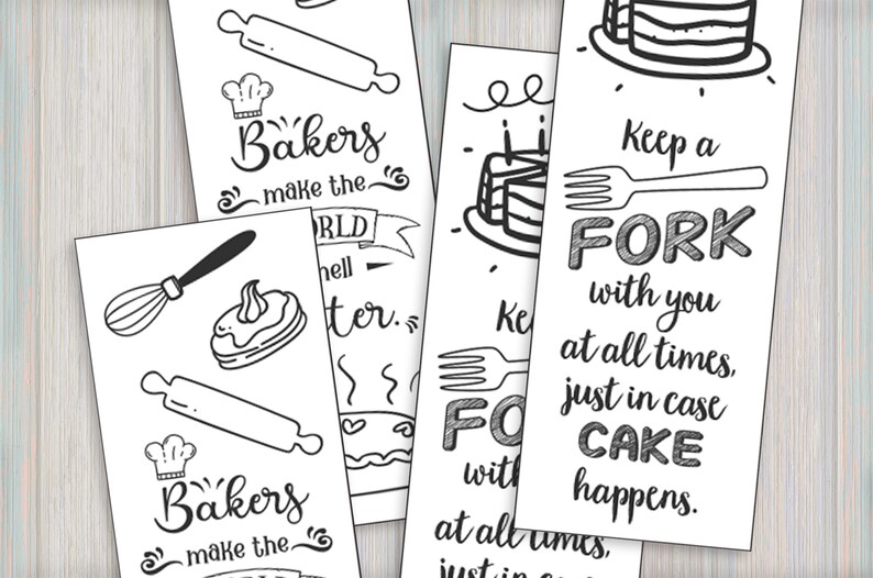 Printable Bookmarks Color Your Own Baking Themed Bookmarks With Cute ...