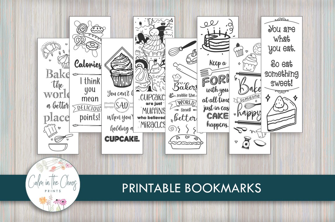 Printable Bookmarks - Color Your Own Baking Themed Bookmarks With Cute ...