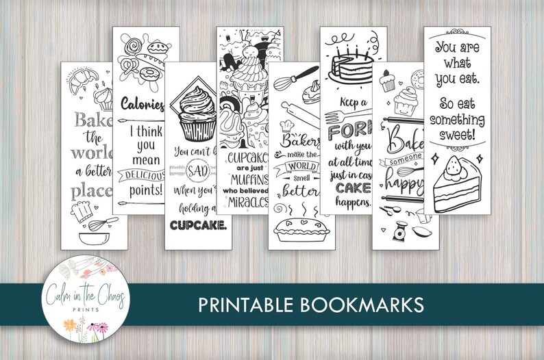 Printable Bookmarks - Color Your Own Baking Themed Bookmarks With Cute ...