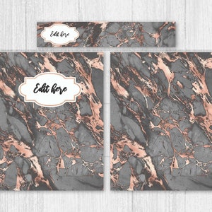 Planner Cover Printable - Modern Marble Design - Editable Binder Covers ...