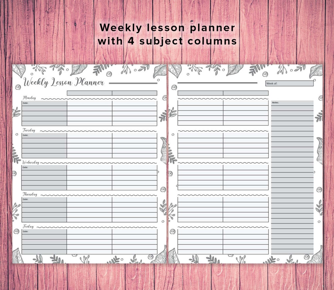 Homeschool Planner Weekly Lesson Planner Pages for 4, 6, or 8 Subject ...