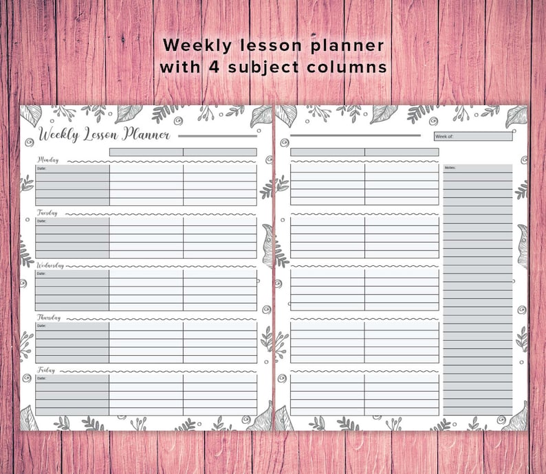 Homeschool Planner - Weekly Lesson Planner Pages for 4, 6, or 8 Subject ...