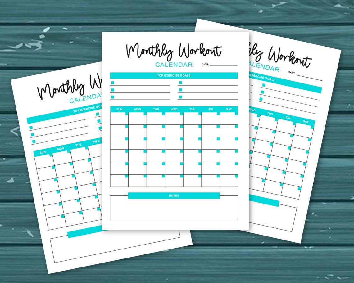 Fitness Planner Printable Monthly Workout Calendar Page | Etsy