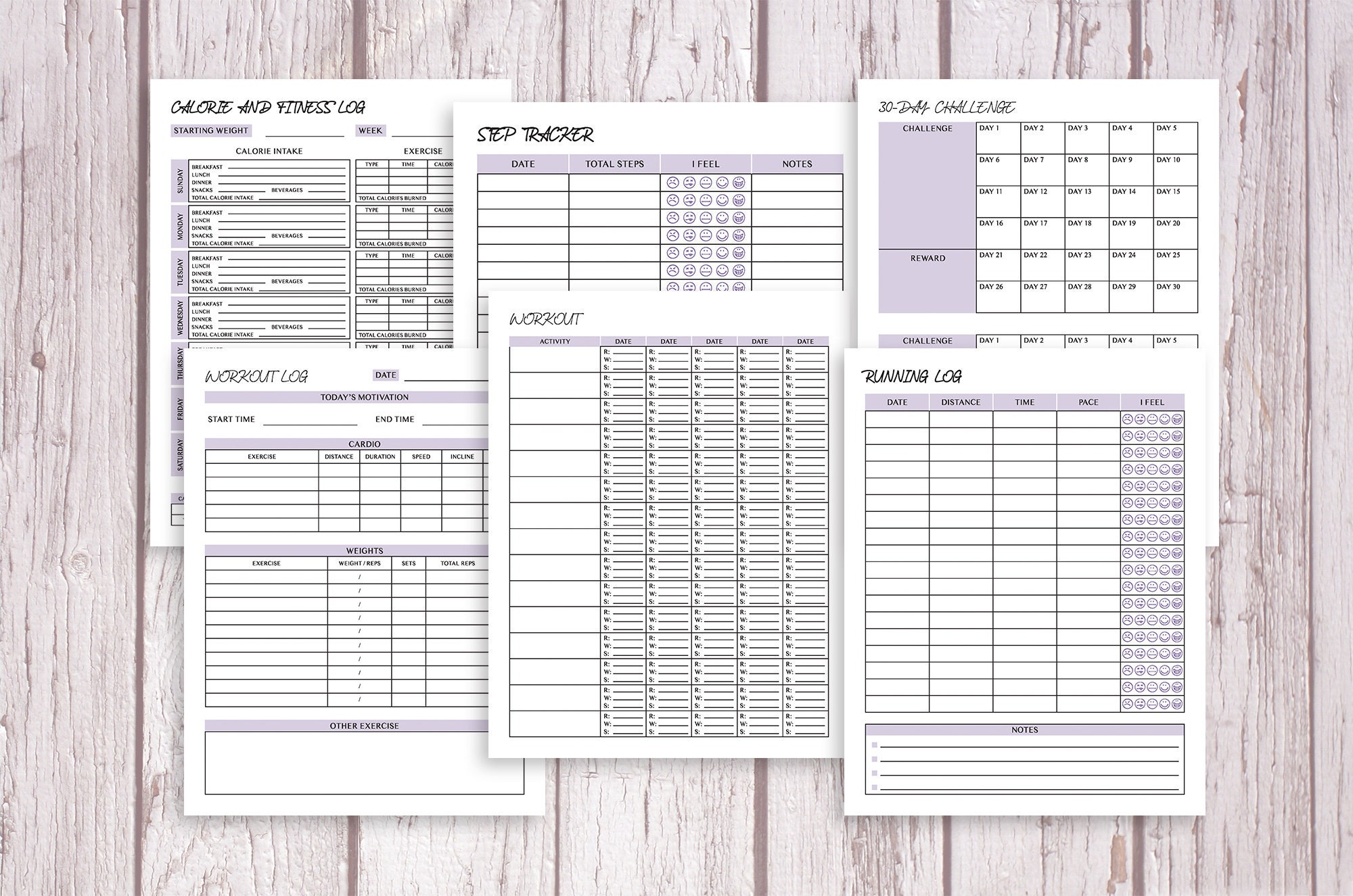 Fitness Planner Printable Bundle Health Trackers Exercise | Etsy