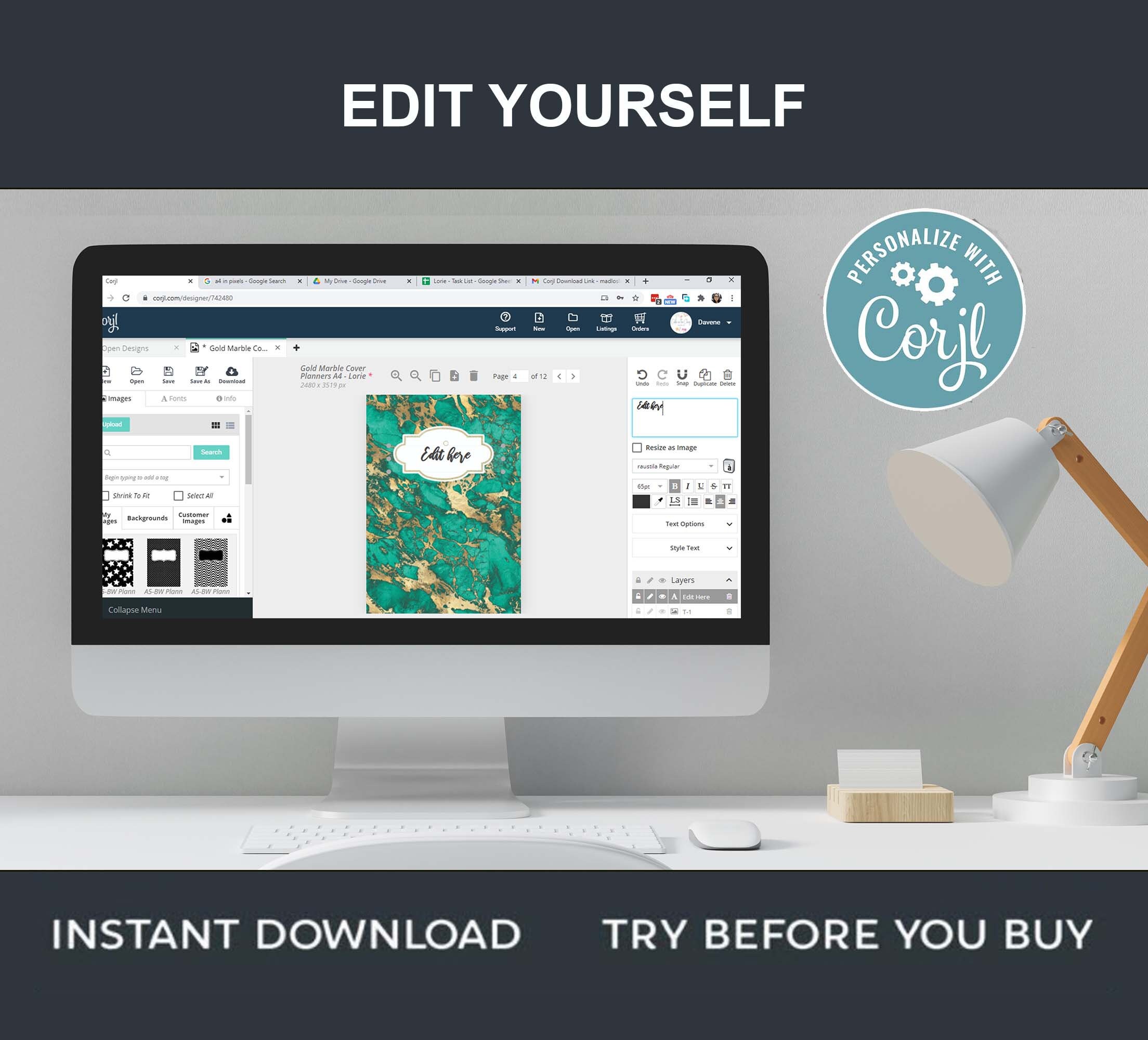 Planner Cover Printable - Modern Marble Design - Editable Binder Covers ...