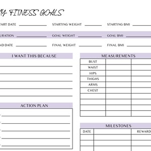 Fitness Planner Printable - Fitness Goals Planner Page Insert - Weight ...