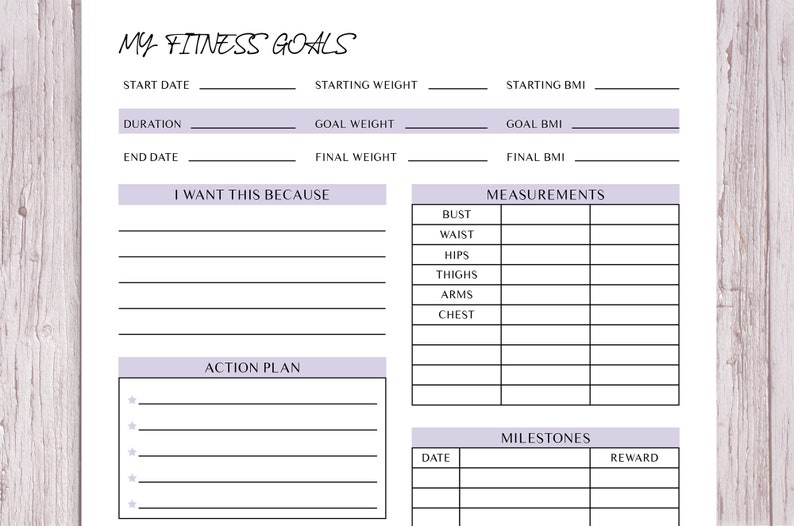 Fitness Planner Printable - Fitness Goals Planner Page Insert - Weight ...