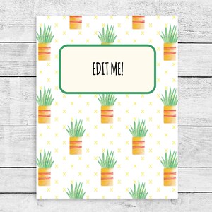 Planner Cover Printable - Cute Cactus Design - Editable Binder Covers ...
