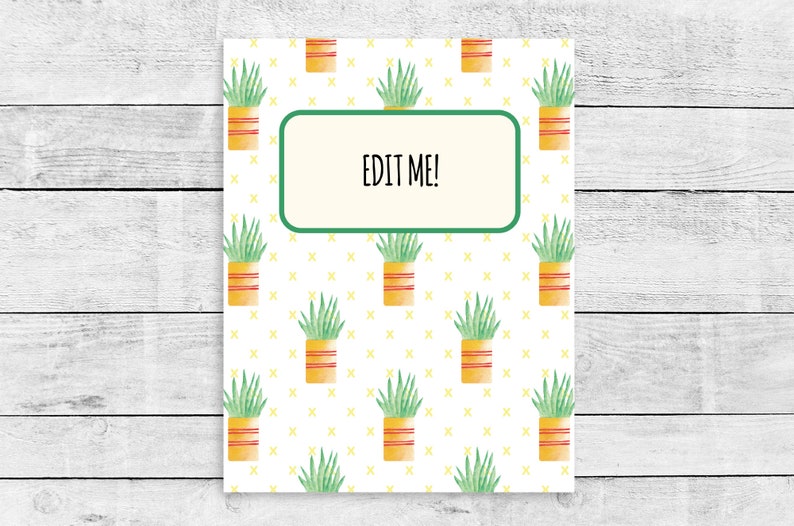 Planner Cover Printable - Cute Cactus Design - Editable Binder Covers ...