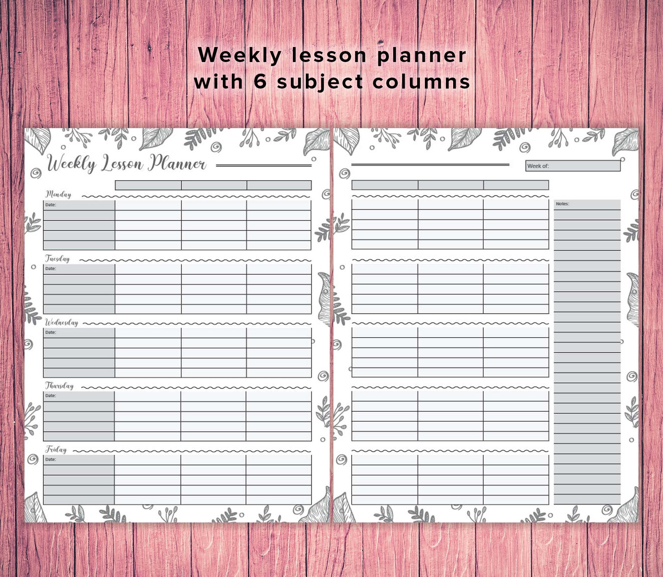 Homeschool Planner - Weekly Lesson Planner Pages for 4, 6, or 8 Subject ...
