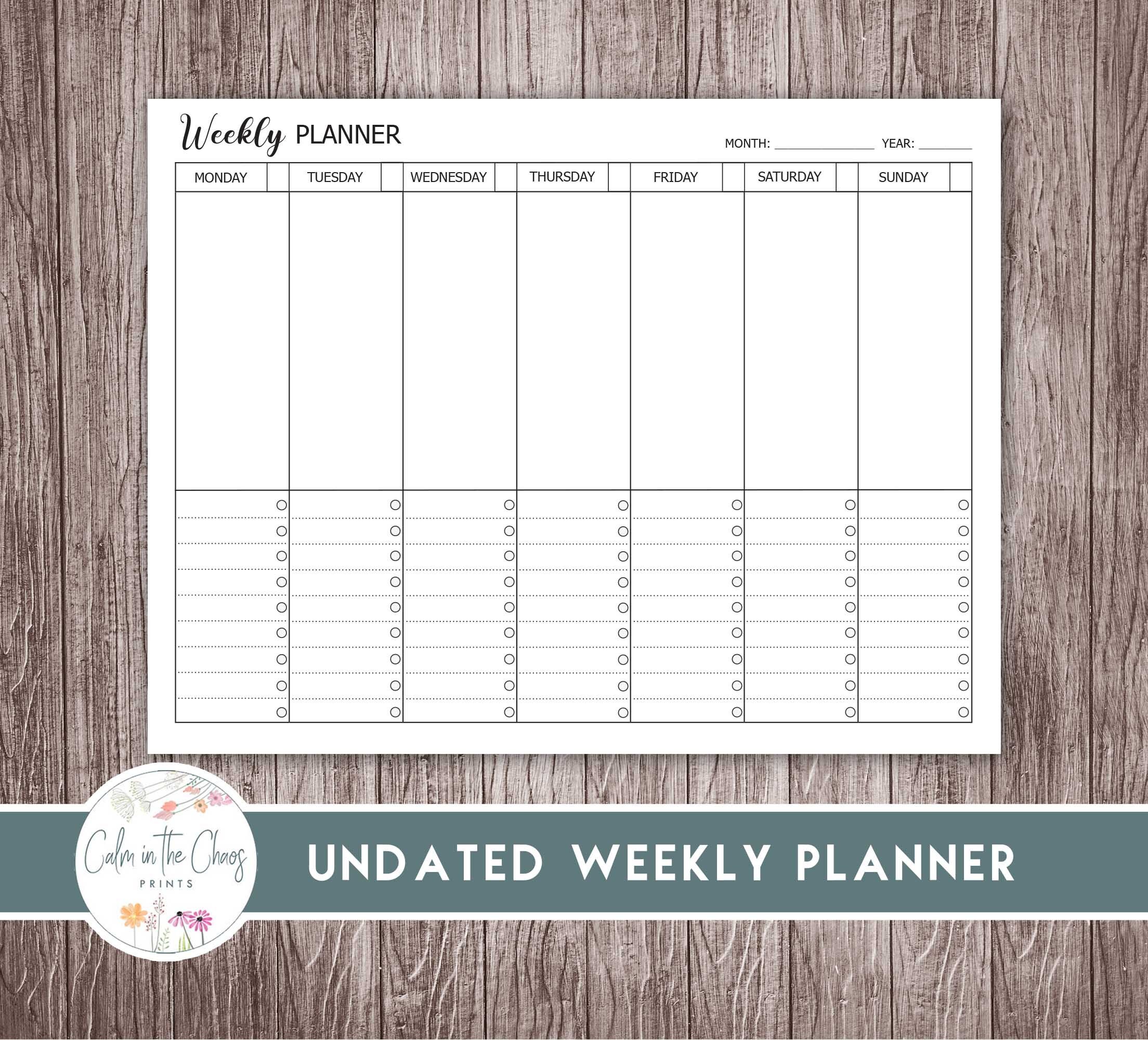 Undated Weekly Planner Download - Printable Planner Insert for Planning ...