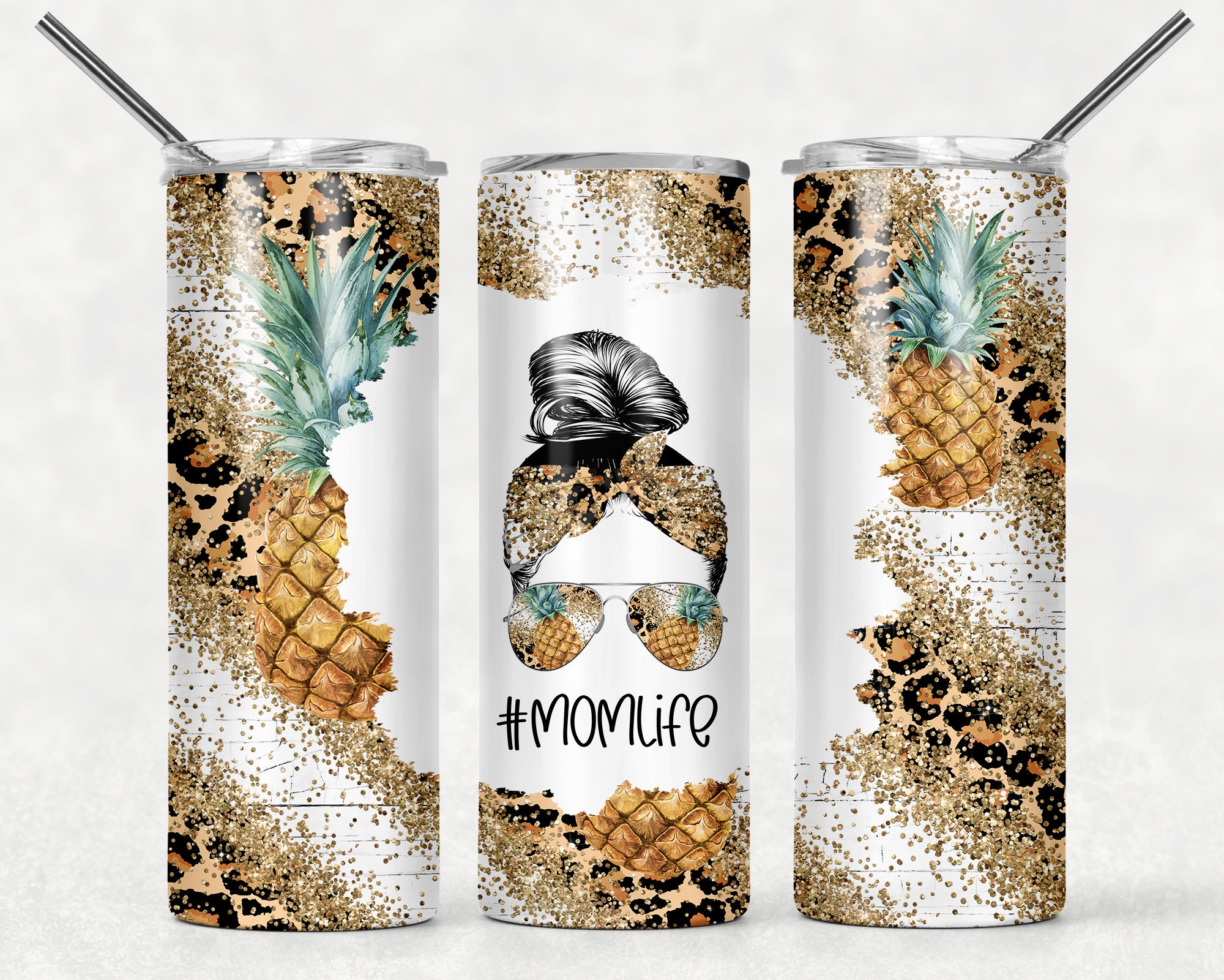 SEAMLESS Pineapple Mom Life Mom Bun Leopard Print Confetti Gold Cheetah ...