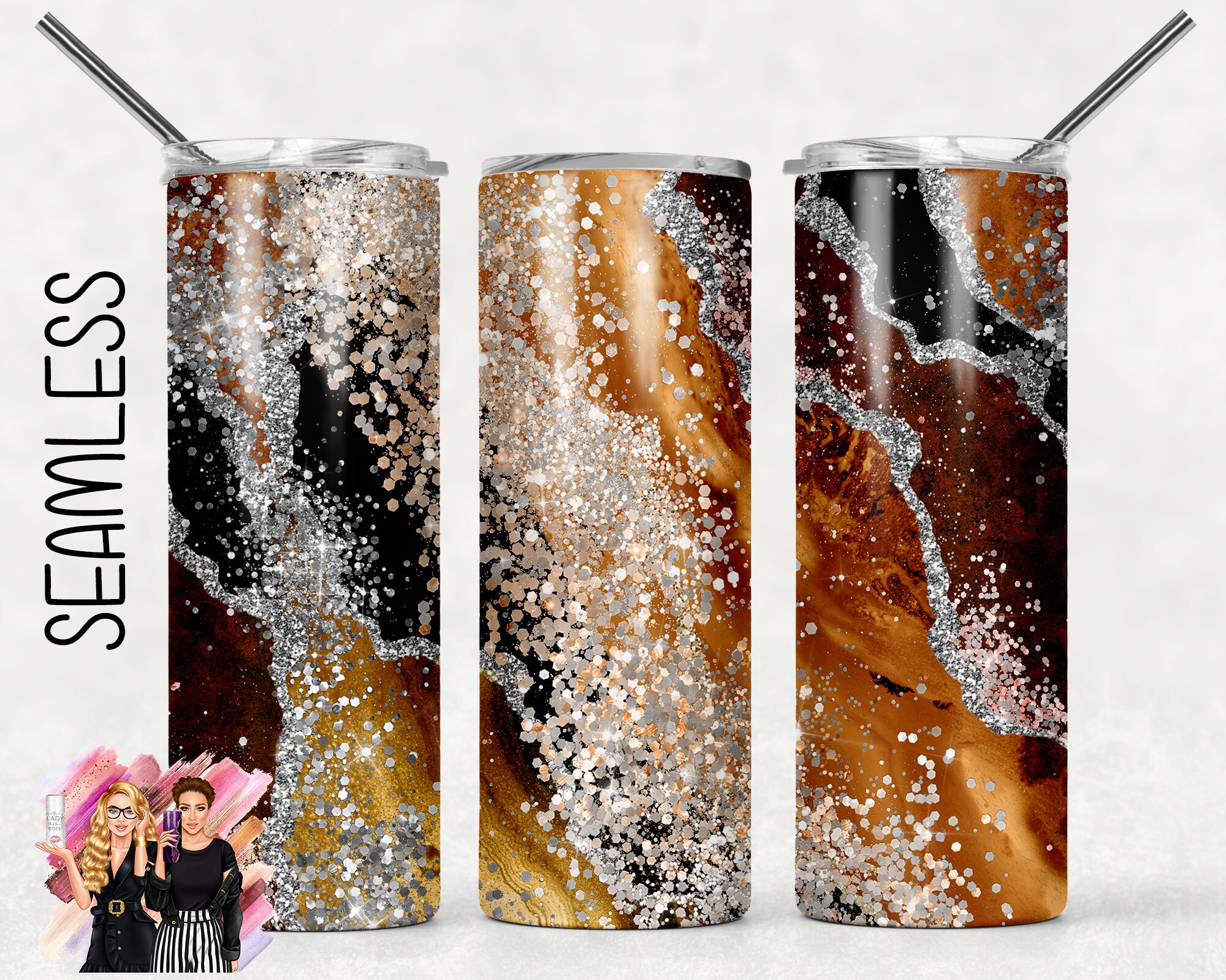 SEAMLESS Orange Agate Confetti Glitter Silver Geode Epoxy Look - Etsy