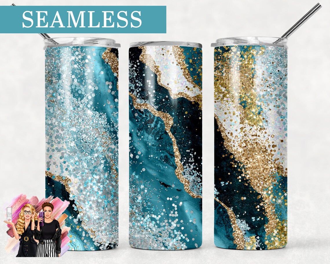 SEAMLESS Sublimation Tumbler Designs Turquoise Blue Agate Confetti ...