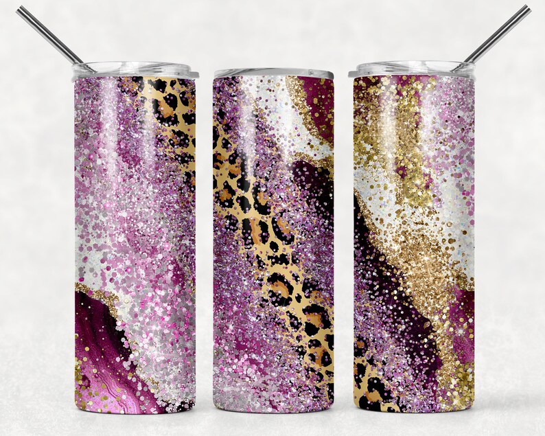 Burgundy Pink Agate Leopard Print Confetti Glitter Silver - Etsy