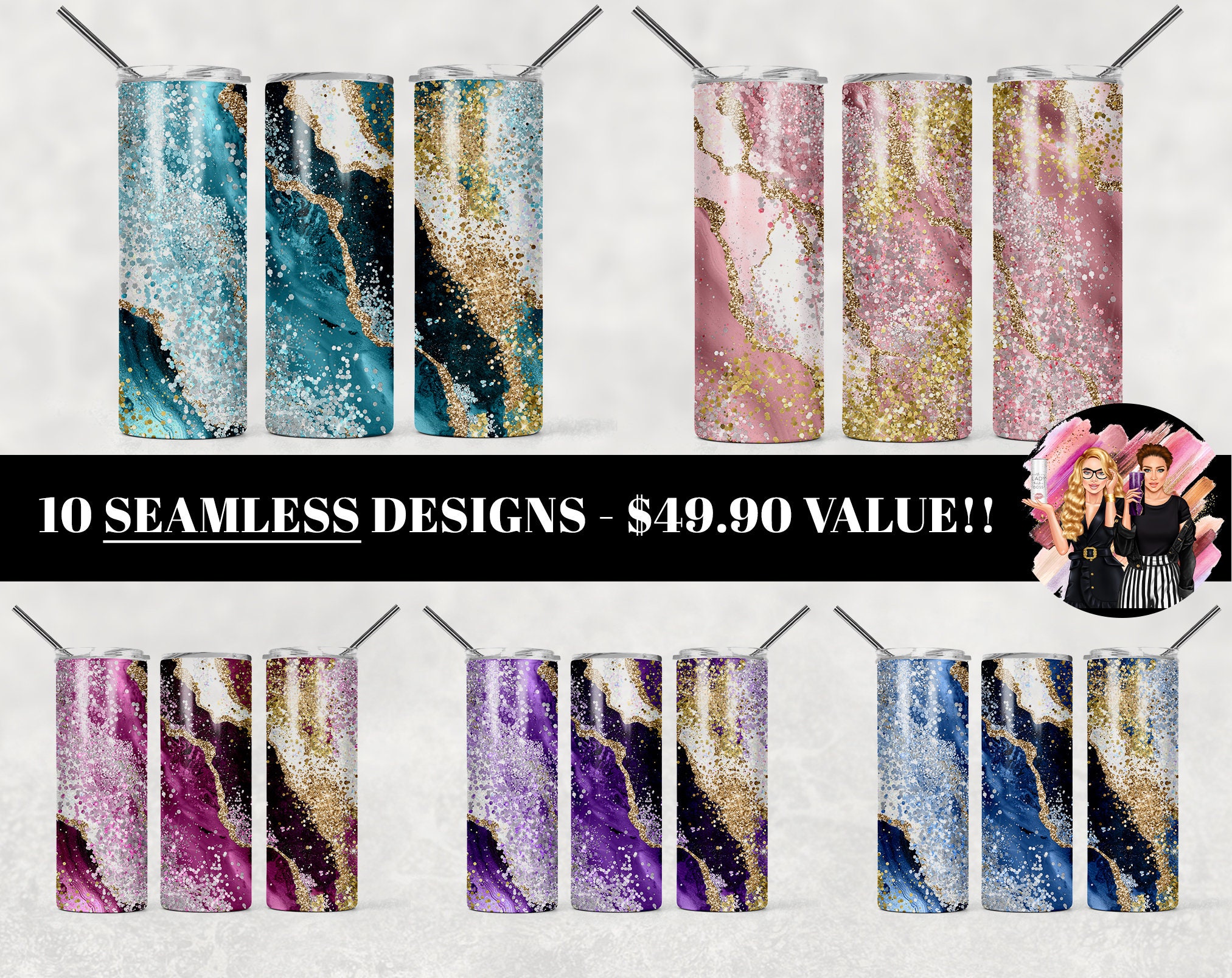 Seamless Bundle of 10 Agate Confetti Milky Way Glitter Gold | Etsy