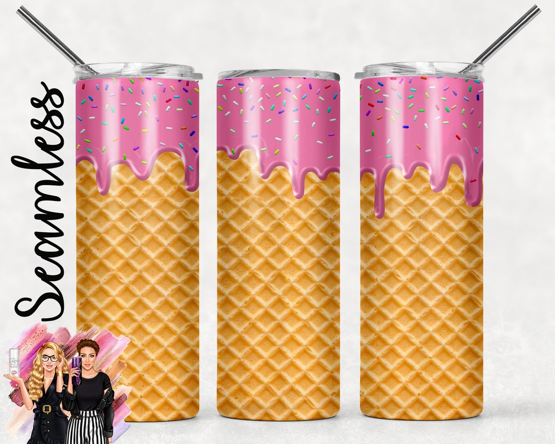 Seamless Pink Ice Cream Cone Wafer With Sprinkles Sublimation Tumbler ...