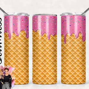Seamless Pink Ice Cream Cone Wafer With Sprinkles Sublimation Tumbler ...