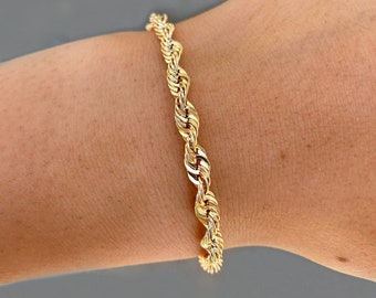 14 Karat Yellow Gold 3mm Rope Bracelet - Etsy
