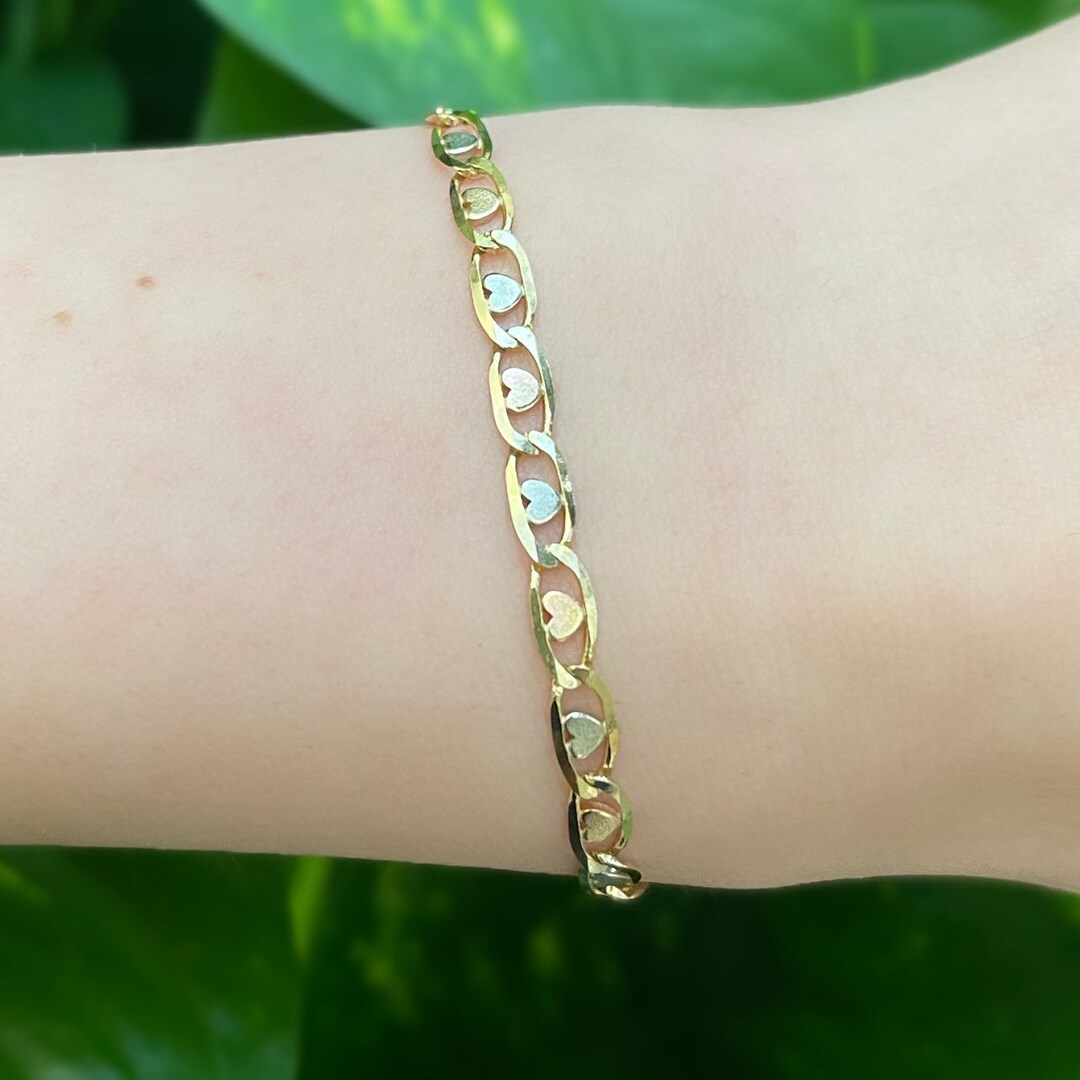 Solid 14K Gold Tri-color Heart Bracelet - Etsy