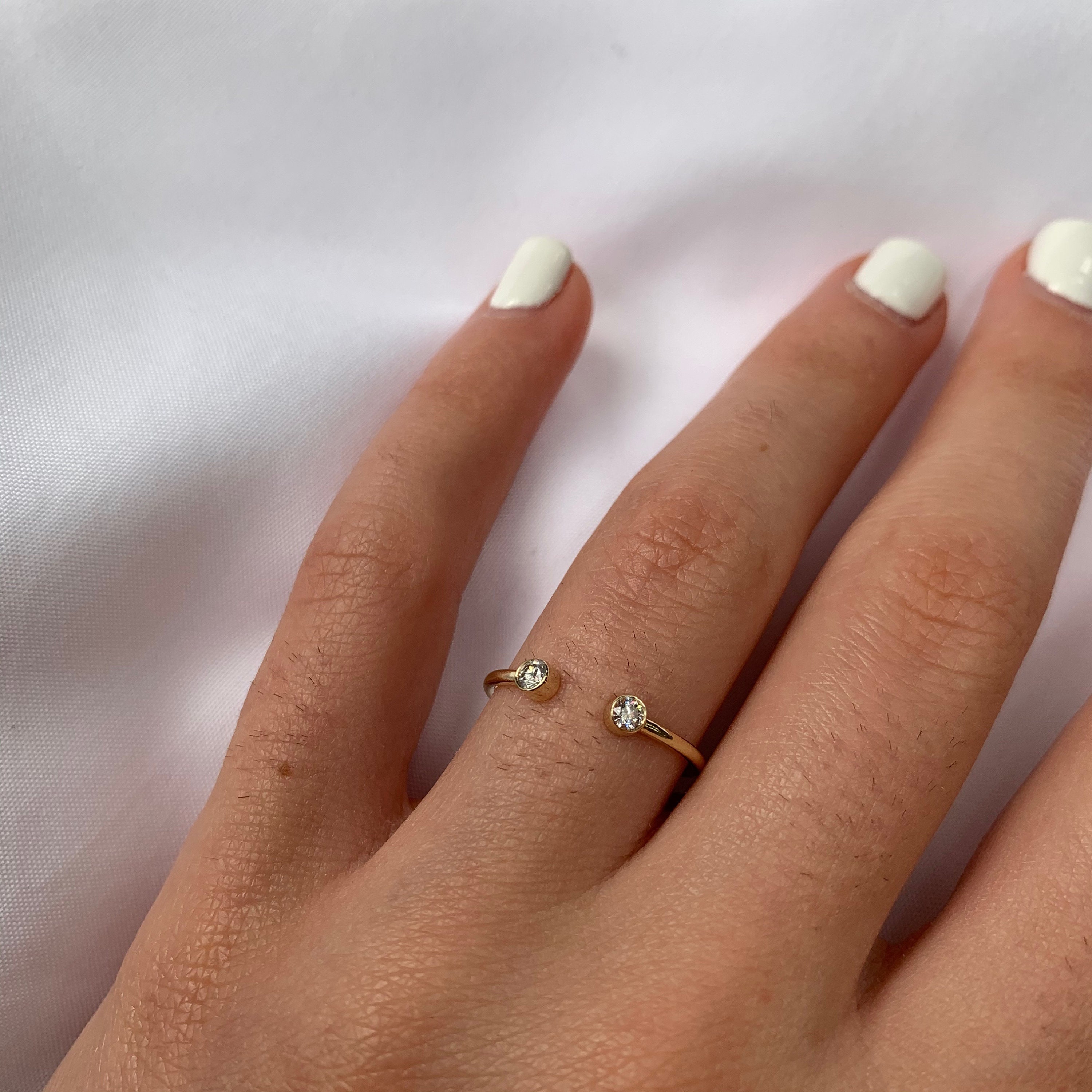 14K Gold Diamond Ring Open Top Ring Two Stone Ring | Etsy