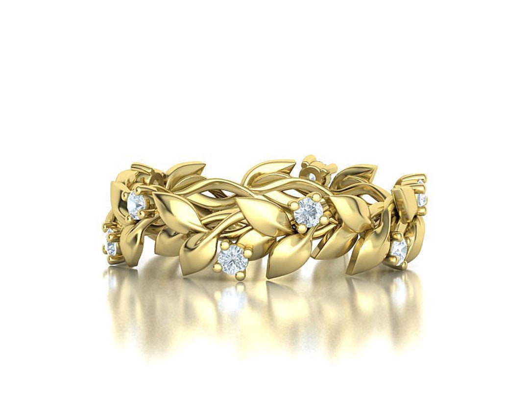 14K Gold Diamond Leaves Eternity Ring | Flower & Leaf Ring | Ring With ...