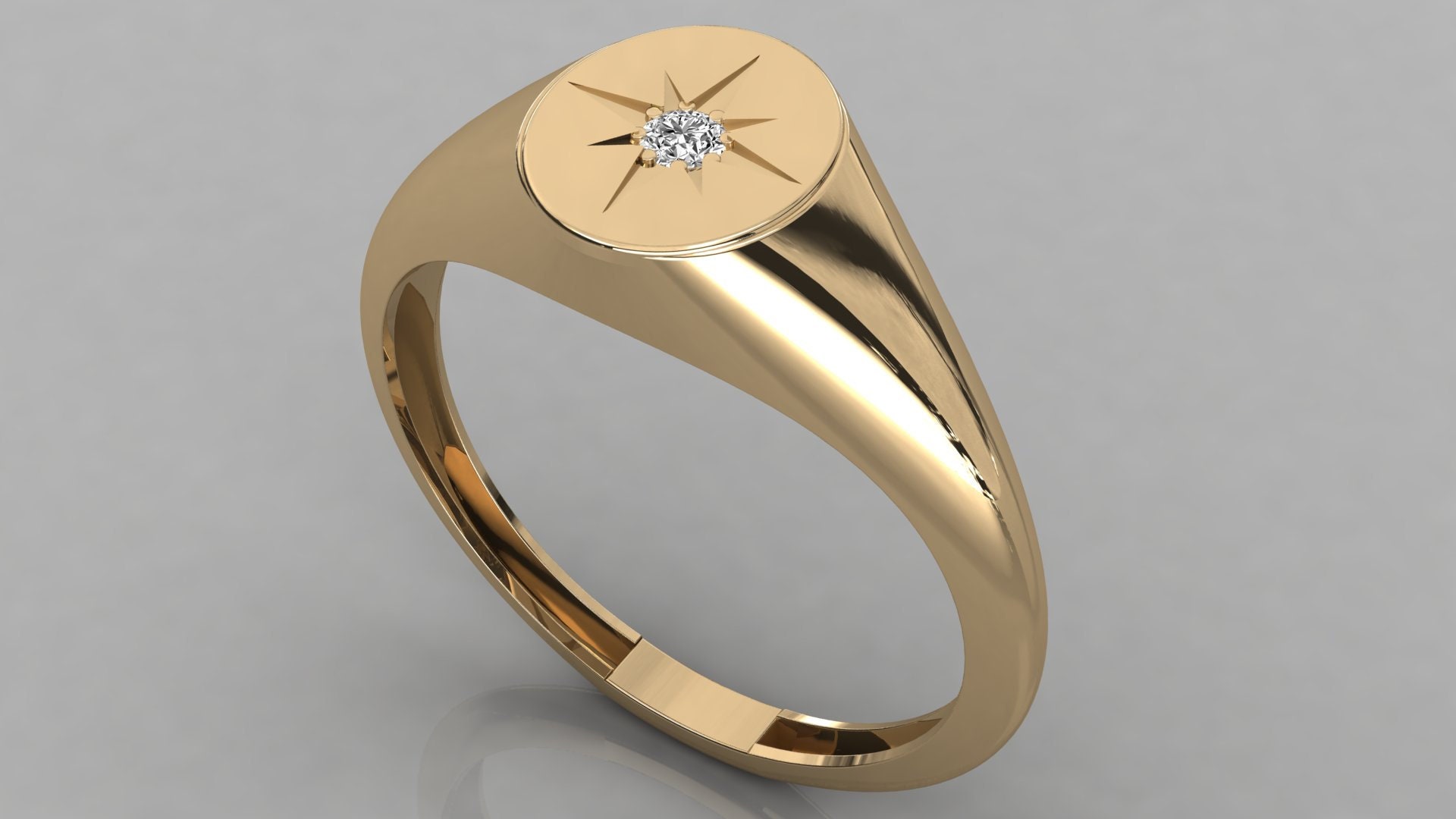 14K Gold Diamond Ring Signet Ring Promise Ring Stackable - Etsy