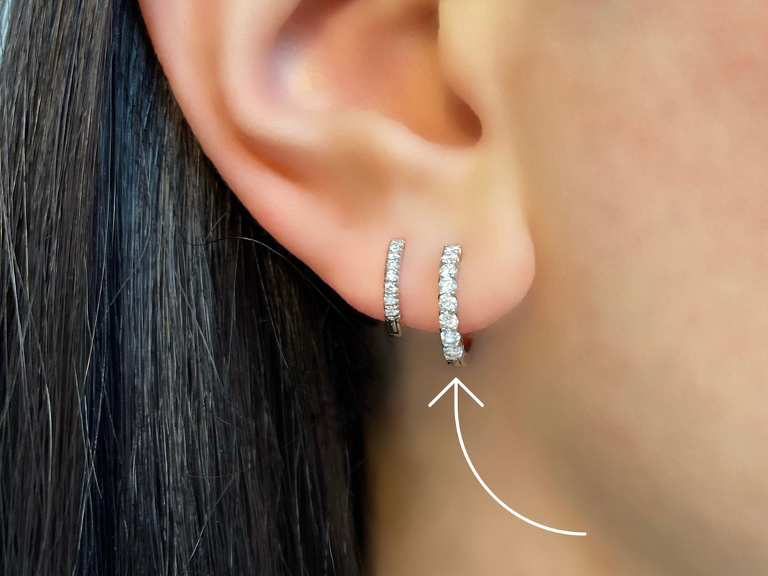 14K Gold 10mm Diamond Hoop Earrings | Ear Huggies | Small Hoop Earrings ...