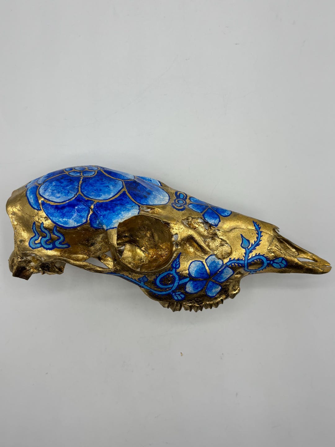 Hand Painted Real Roe Deer Skull With Flowers and Gold Leaf - Etsy